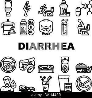diarrhea causes symptom treatment icons set vector Stock Vector Image ...