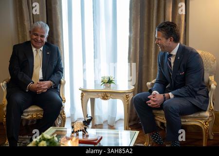 Panamanian President Jose Raul Mulino gives a press conference at the ...