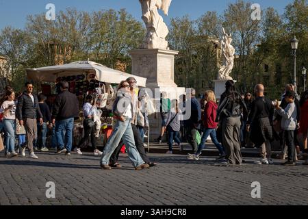 Rome, Italy - April 6, 2025: Lungotevere Castello crowded with tourists ...