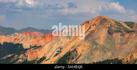 The extremely colorful Red Mountain #3 (12,890'), Corkscrew Pass, and ...