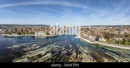 Aerial panorama of Lake Constance and the Seerhein, also Rhine funnel ...