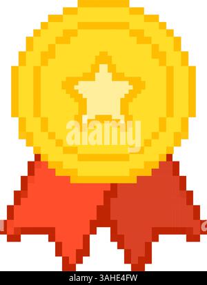 Golden Star Medal Pixelated Icon. Pixel Art Symbol Of Award Medals With Star Design. Isolated ...
