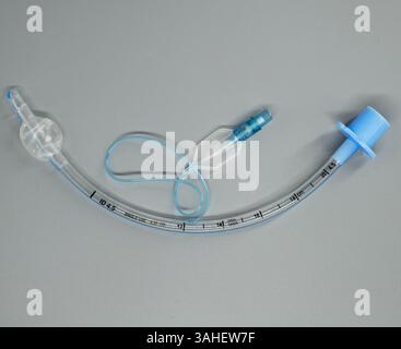 Single-Use Endotracheal Tube with Cuff. A clear, flexible medical ...