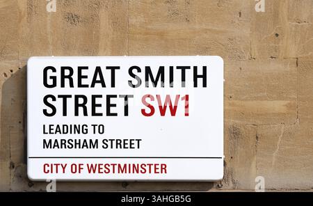 Street sign for Great Smith Street, Westminster SW1, London, England ...