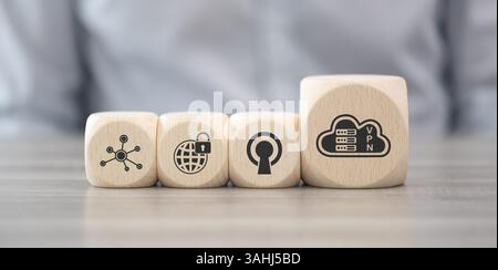Wooden blocks with symbol of vpn concept Stock Photo - Alamy