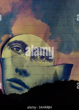 Conceptual collage art of a face made of two different halves Stock ...