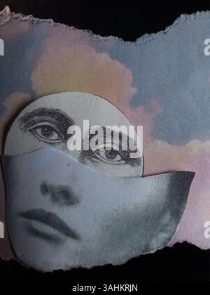 Conceptual collage art of a face made of two different halves Stock ...