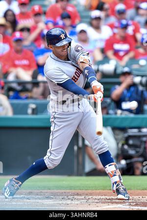 Houston Astros shortstop Carlos Correa (1) filed out to second in the ...