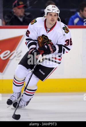 Profile photo on Chicago Blackhawks D Louis Crevier during an NHL ...