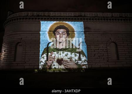 Seattle, USA. 10th Mar 2025. Artist Light Gorilla projects images of ...