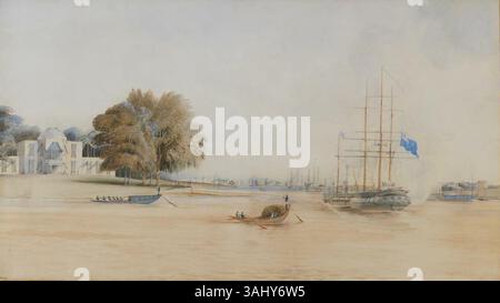Garden Reach, Calcutta, HMS CALLIOPE Saluting 1841, by Francis Meynell ...
