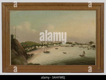 This circa 1825 painting depicts the harbor of Whampoa, China ...