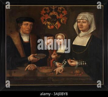 This 16th-century group portrait features two women and a man. Painted ...