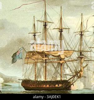 This artwork depicts the capture of the British ship HMS Sybille ...