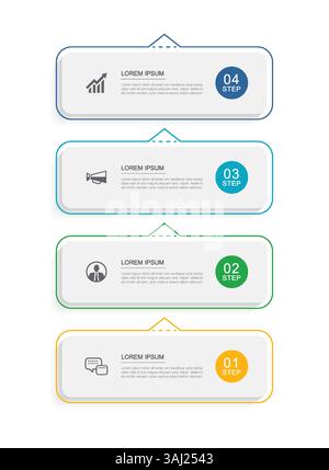 4 data infographics rectangle tab index template. Illustration business ...