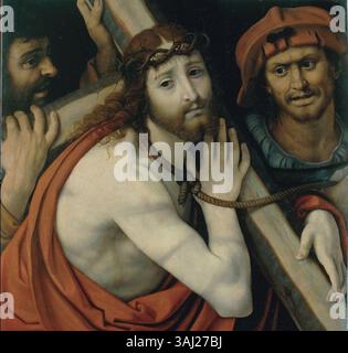 This oil painting by Andrea Solari depicts Christ blessing ...