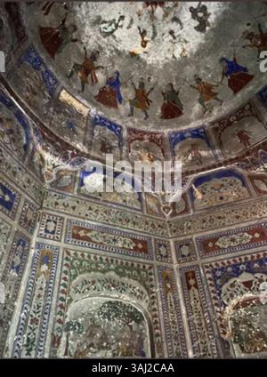 This fresco from a Sikh samadh in Kohrian village, Lahore district, Punjab, Pakistan, depicts a ...