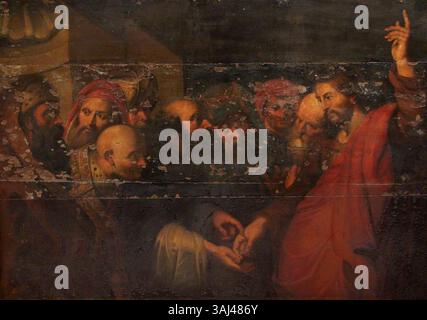 The painting 'Tribute Money' depicts the Biblical story of Jesus ...