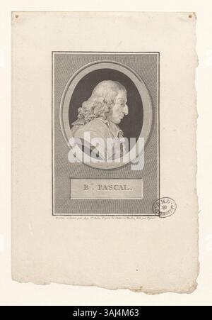 Blaise Pascal's portrait, engraved by Augustin Pajou, a prominent 18th ...