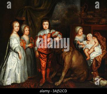 An oil painting depicting the family of King Manuel I of Portugal ...