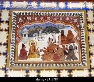This fresco, painted by Jaimal Singh Naqqash, Mehtab Singh Naqqash, and Hukum Singh, depicts a ...