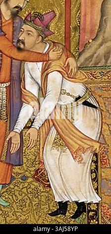 This artwork depicts Akbar the Great, the Mughal emperor of India ...