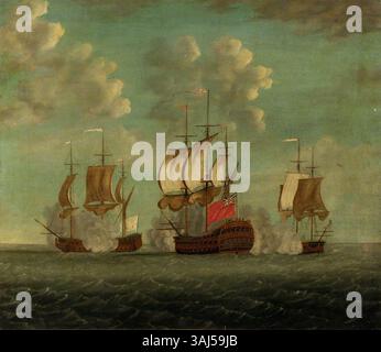This painting depicts the British warships HMS Belle Poule (1806), HMS ...