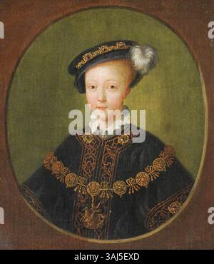 This painting portrays Edward VI, the King of England, in a bold and ...