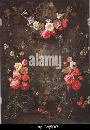 A still life painting by Daniel Seghers featuring a vase of flowers ...