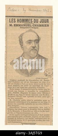 A wood engraving print of Emmanuel Chabrier, the French composer. This ...