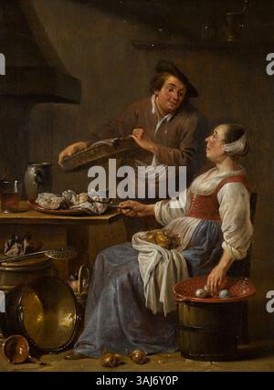 Jan Olis - A kitchen maid and a fishmonger in an interior, l19039-b3tzj ...