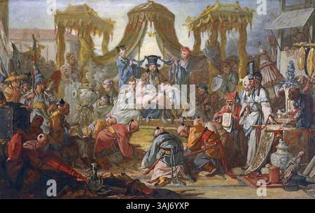 A historical artwork depicting an audience with the Chinese Emperor ...