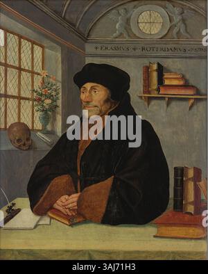 Portrait of Erasmus at his writing table. 18th century. After Hans ...