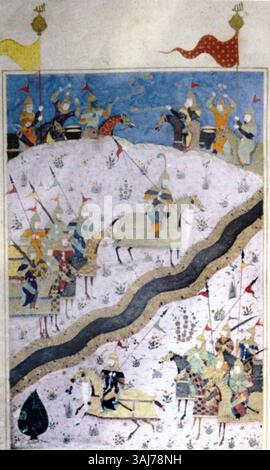This painting from the Zafarnama shows Timur attending the funeral of ...