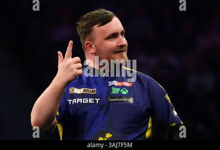 Luke Littler during his semi-final against Gerwyn Price on finals night ...