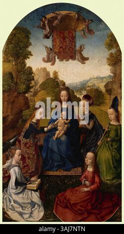 This artwork, attributed to a follower of Hugo van der Goes, depicts the Virgin Mary with the ...