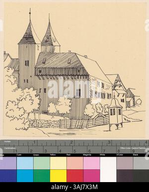A reproduction by Johann Rudolf Rahn of the view of a building ...