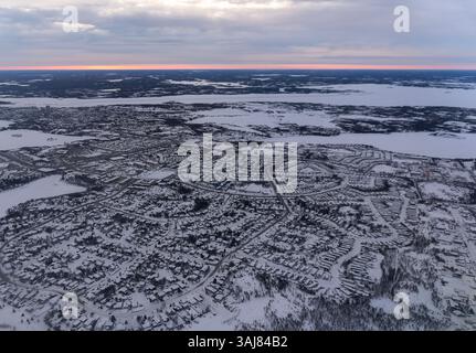 An aerial view of winter landscape at Yellowknife, Northwest ...