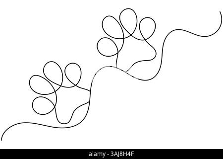 Dog paw continuous single line art and isolated outline vector design ...