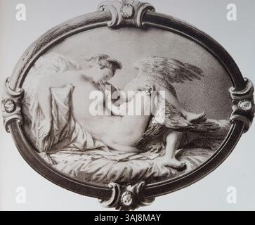 This classical mythological scene depicts Leda and the Swan, based on ...