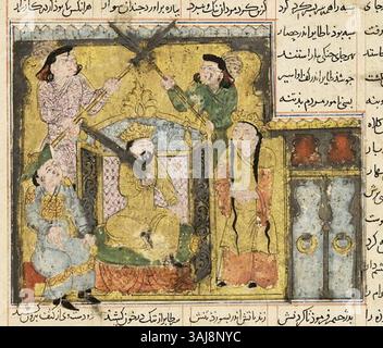 A miniature from the Shahnama, depicting the Court of Gayumarth ...