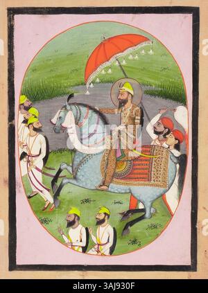 This artwork depicts Guru Gobind Singh, the 10th Sikh Guru, with his four sons, highlighting ...