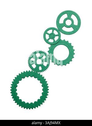 Green paper gears on white background Stock Photo - Alamy