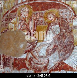 A depiction of the biblical scene of Jesus washing the feet of his ...