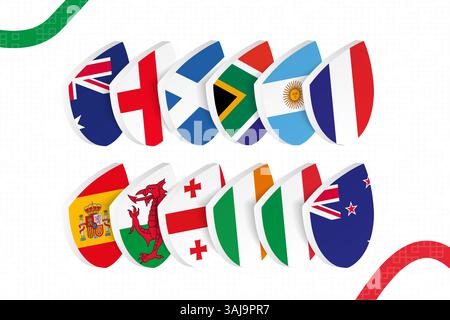 Flags of participant in international rugby tournament, all flags icon ...