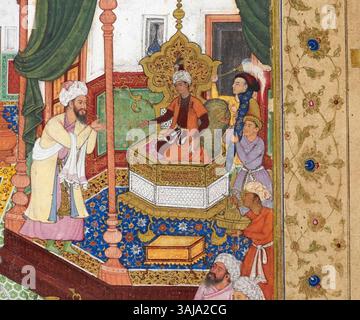 This scene from the 'Baburnama' manuscript illustrates the historical ...