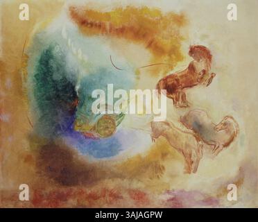 Oil on paper by Odilon Redon depicting a satyr with a cynical smile ...