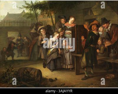 Richard Brakenburgh's 1692 oil painting portrays a wandering showman on ...