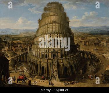 This painting depicts a scene from the Tower of Babel, capturing the ...