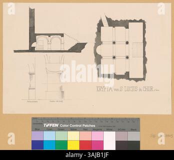 This image shows the floor plan of the crypt of Grossmünster in Zürich ...